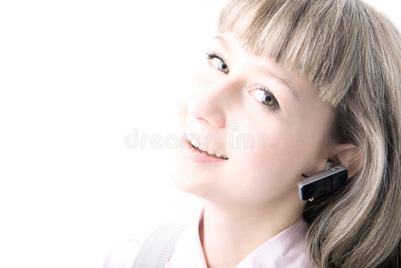 Woman with bluetooth stock photo. Image of hotline, happy - 5144108