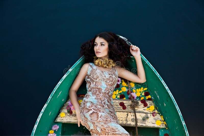 Woman on a boat stock image. Image of autumnal, fashion - 34478149