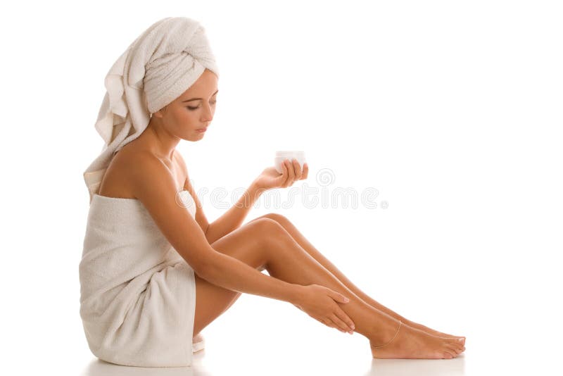 Woman with body lotion stock photo. Image of cream, girls - 27199214