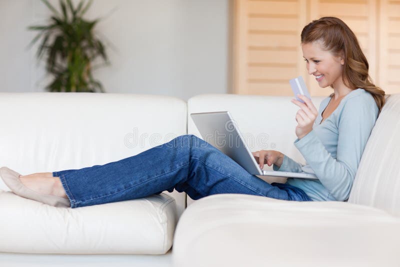 Woman Booking Flight Online Stock Photo - Image of casual, banking ...
