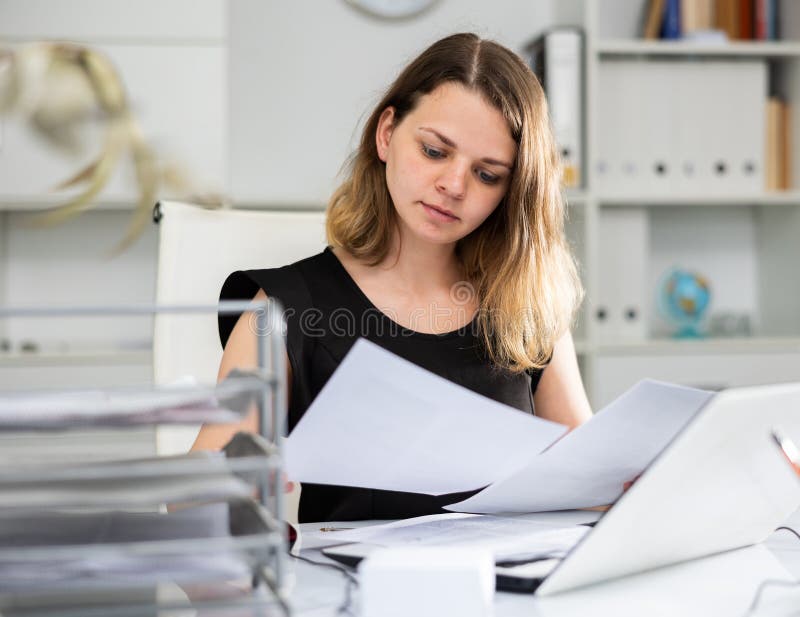 Woman Bookkeeper Doing Paperwork in Office Stock Image - Image of ...