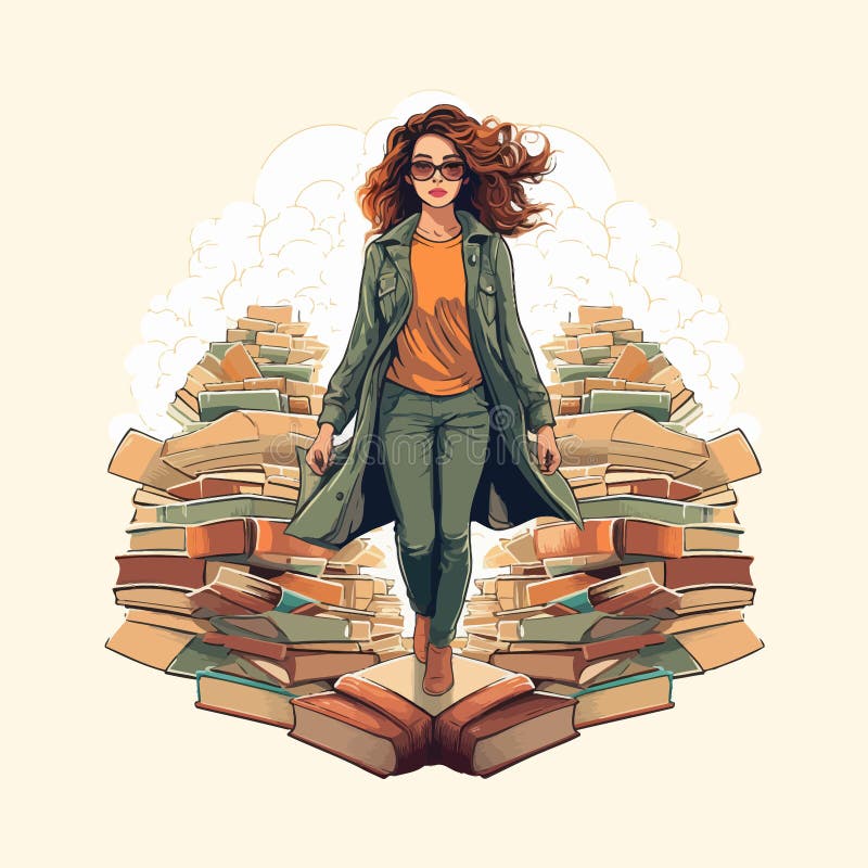 Woman and Books. Vector Illustration Design Stock Vector - Illustration ...
