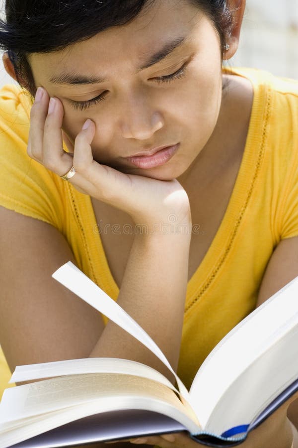 Woman Boredom during Reading Stock Photo - Image of asian, confused ...