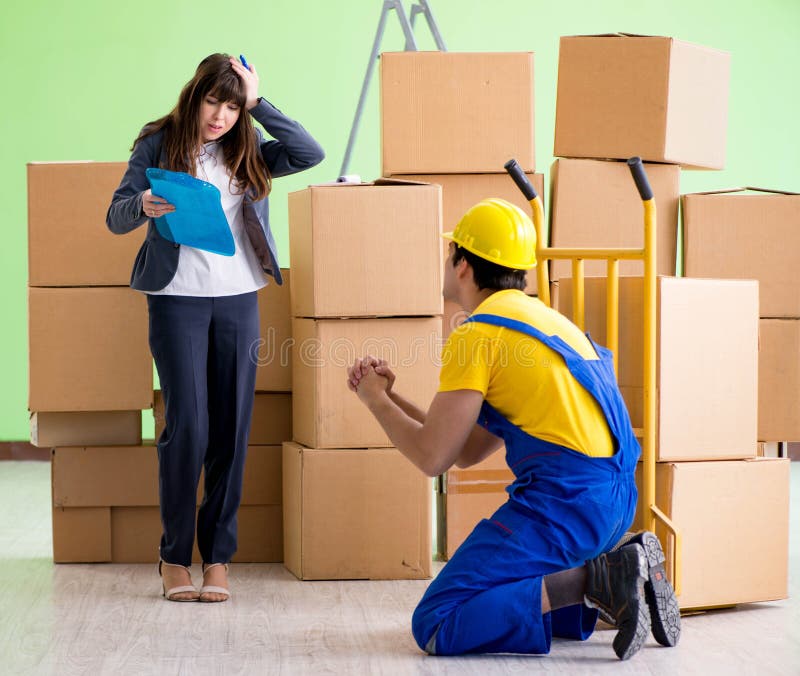 Woman Boss and Man Contractor Working with Boxes Delivery Stock Image ...