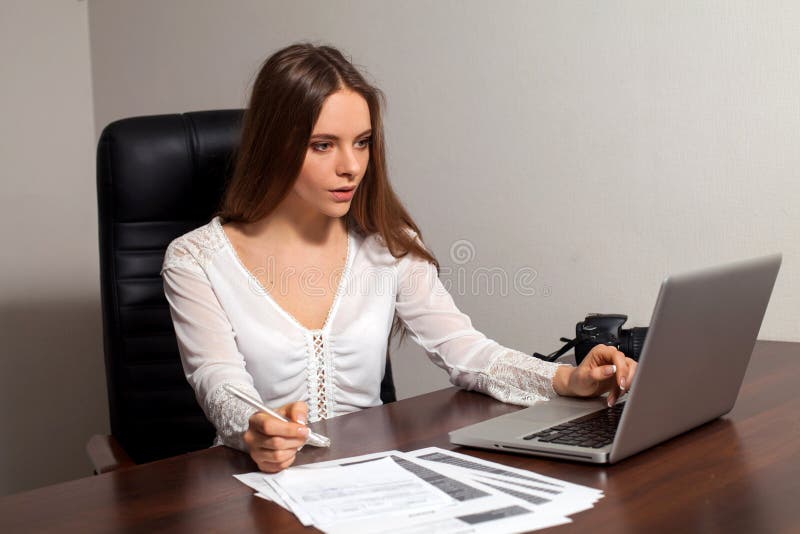 Woman Boss Works in the Office Stock Image - Image of desk, working ...