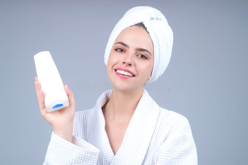 Woman with Bottle Shampoo for a Hair. Stock Image - Image of shampoo ...