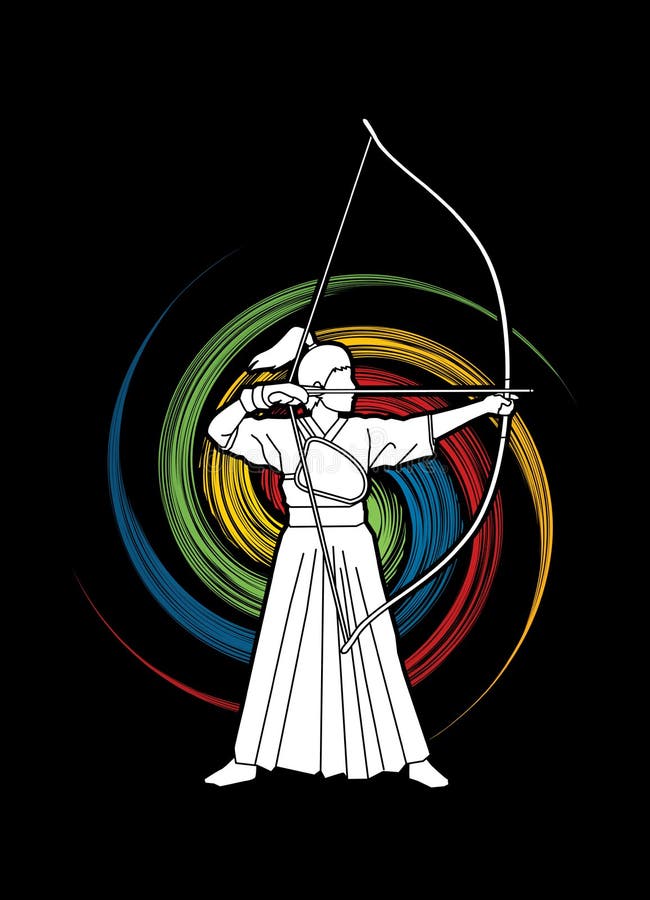 Woman bowing Kyudo stock vector. Illustration of attack - 89107212