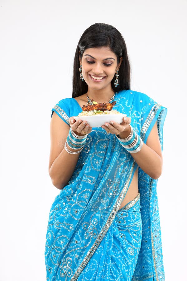 Woman with Bowl of Rice and Chicken Stock Photo - Image of cooked, diet ...
