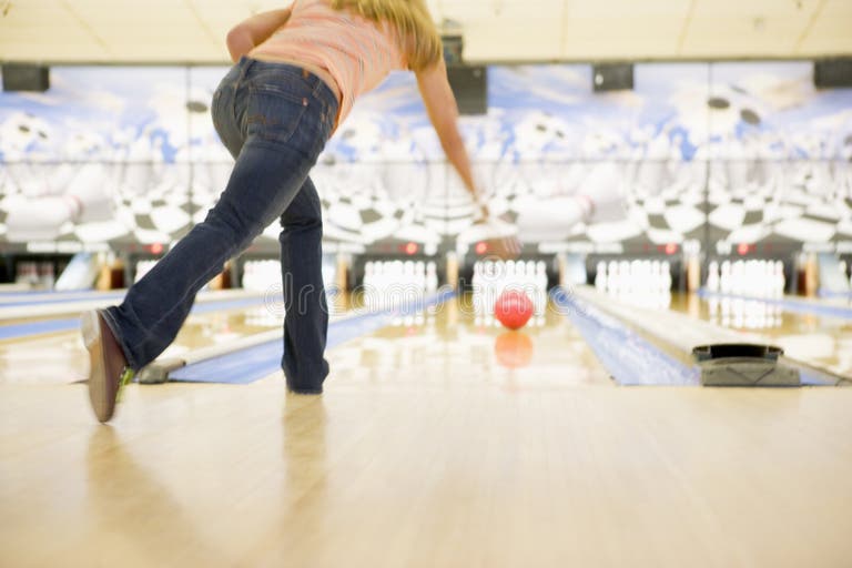 Woman bowling, rear view stock image. Image of color, horizontal - 5489487