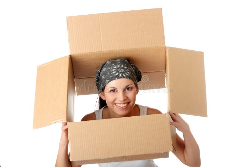 Woman Carrying Open Moving Storage Box Stock Photo - Image of parcel ...