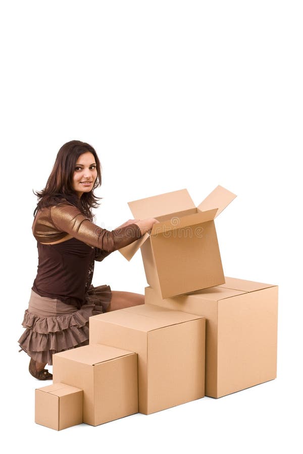 Woman with box stock photo. Image of happiness, move - 16773724