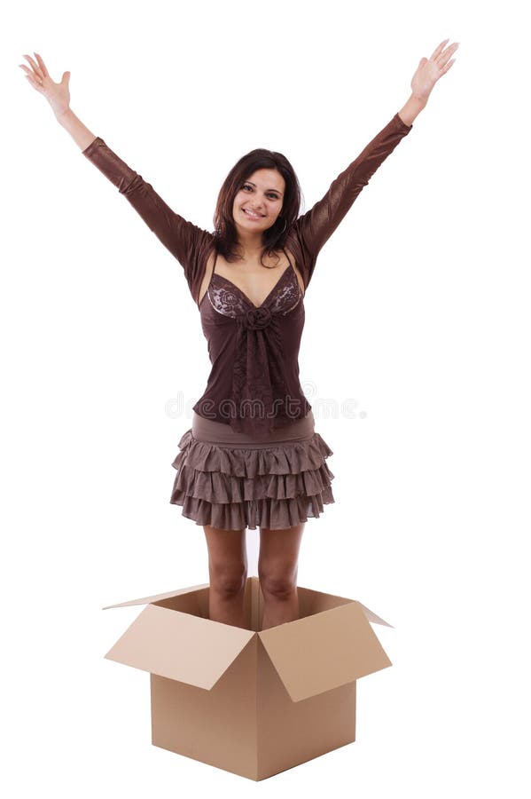 Woman in box stock photo. Image of packaging, open, female - 17056056