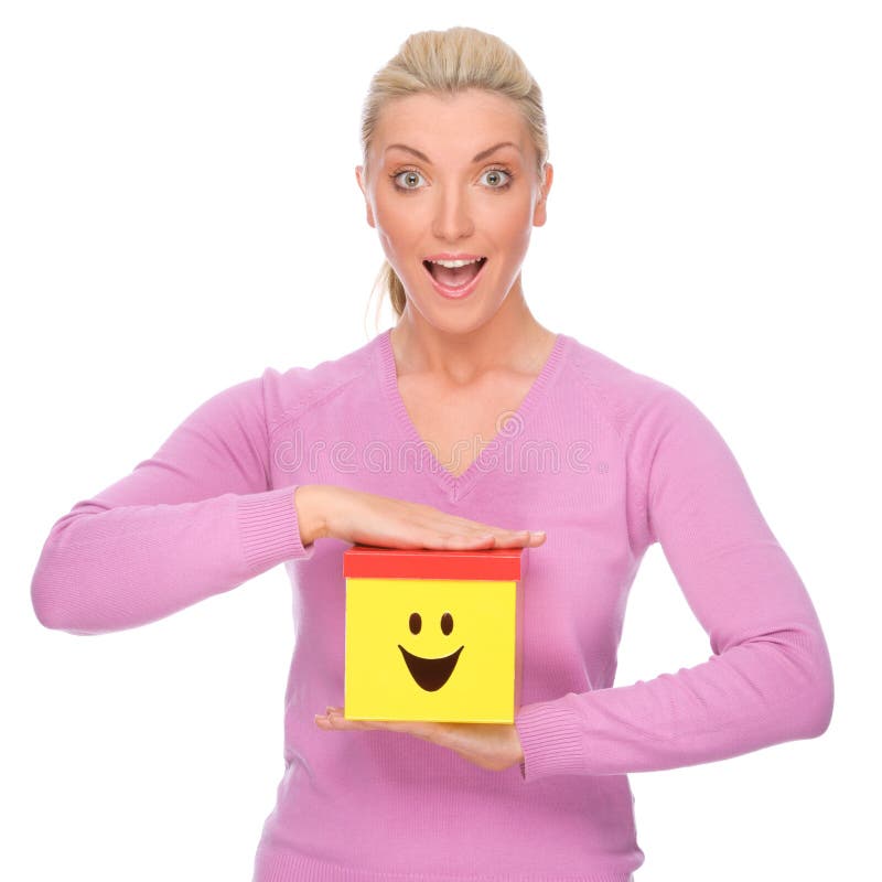 Woman with box stock image. Image of mouth, blond, cardboard - 25115749