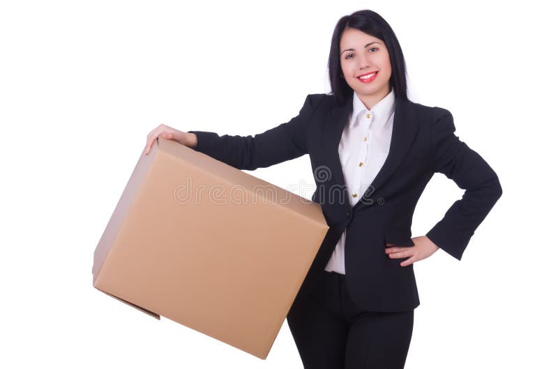Woman with box stock image. Image of courier, cardboard - 32217645