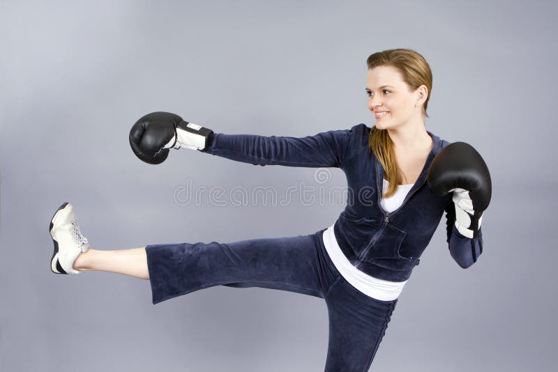 Woman Makes Elbow Kick, Self-defense Workout Stock Image - Image of ...