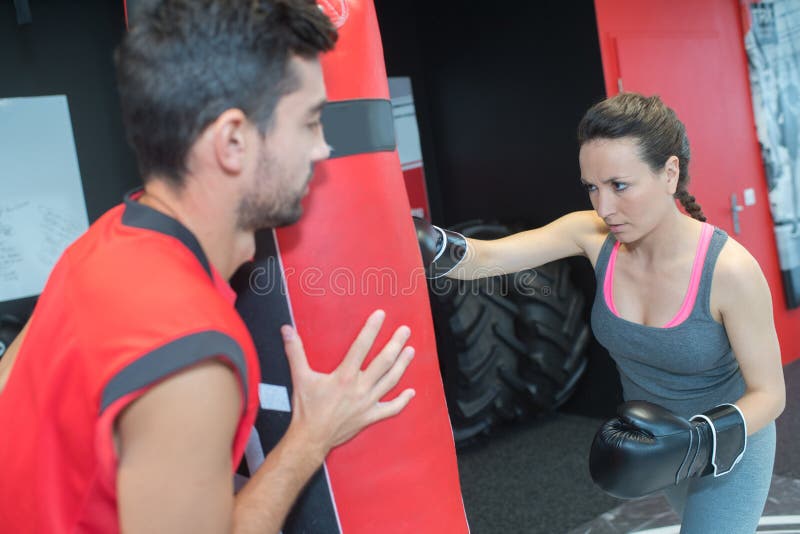 Woman Boxing in Gym with Coach Stock Image - Image of fitness, hand ...