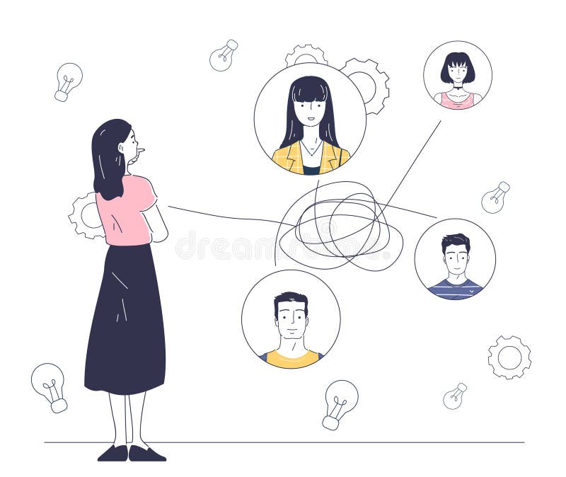 Woman with Brainstorm. Young Girl with Colleague Thinking about Solving ...