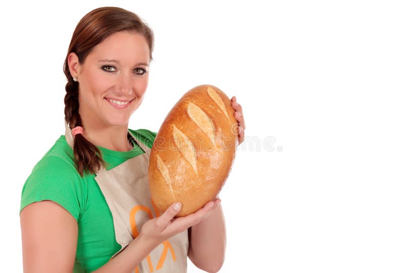 Woman with bread stock photo. Image of baker, wheat, jeans - 30034086