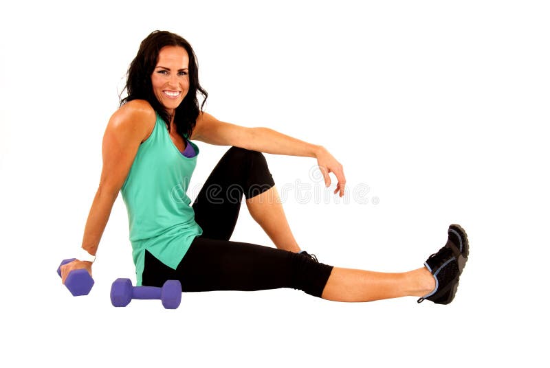 Woman during Break from Working Out with Barbells Stock Image - Image ...