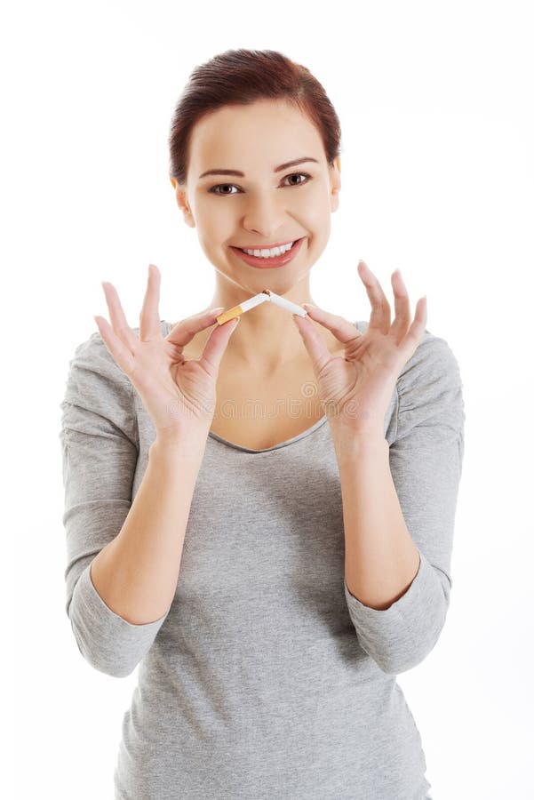Woman Breaks Down the Cigarette Stock Photo - Image of care, people ...