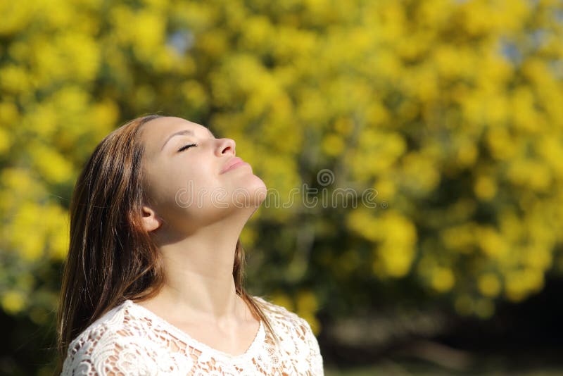 Woman Breathing Deep in Spring or Summer Stock Image - Image of breathe ...