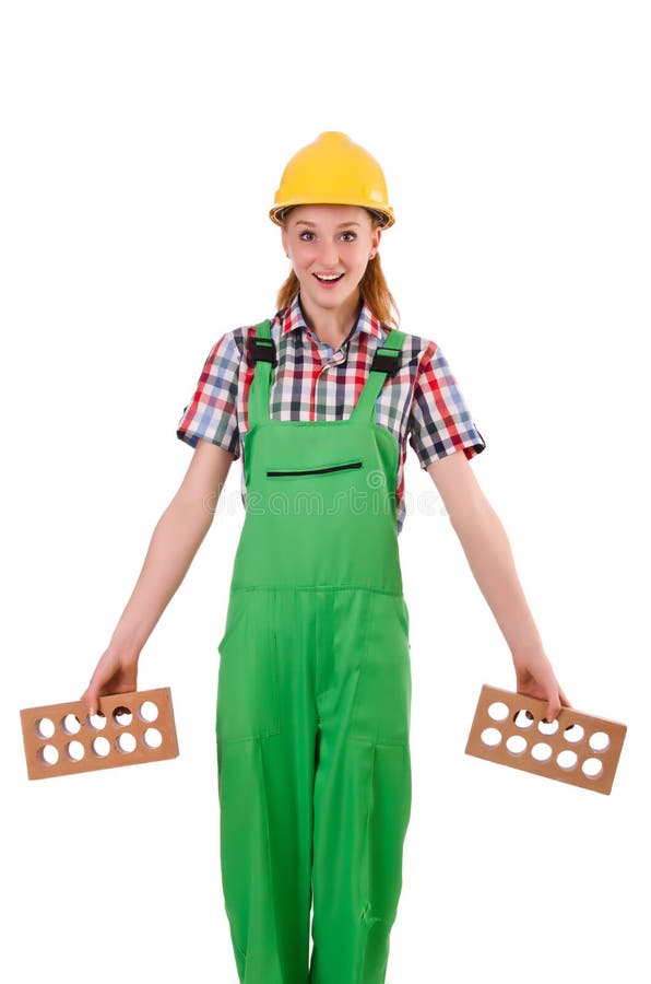 Woman with bricks isolated stock image. Image of clay - 47571537