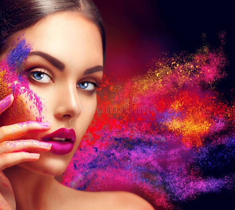 Beautiful Girl with Flowers and Perfect Makeup Stock Image - Image of ...