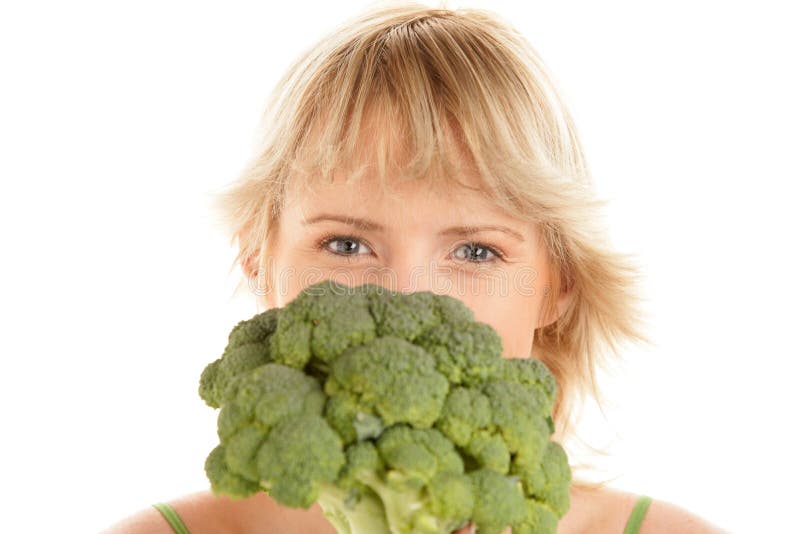 Woman with broccoli stock photo. Image of head, diet - 18143296