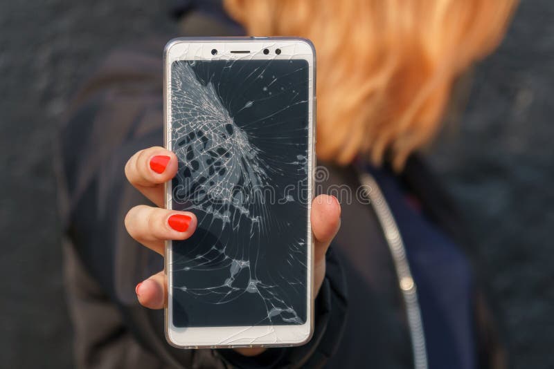 Woman with Broken Screen Phone in His Hand Stock Image - Image of ...