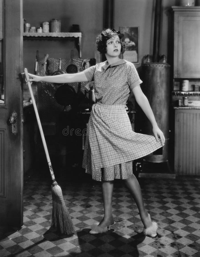 Woman with broom stock image. Image of distracted, cleanliness - 52006269
