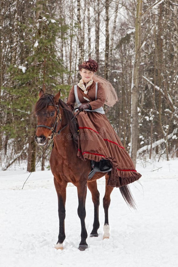 Woman in the Brown Riding Habit Stock Photo - Image of girl, closeup ...