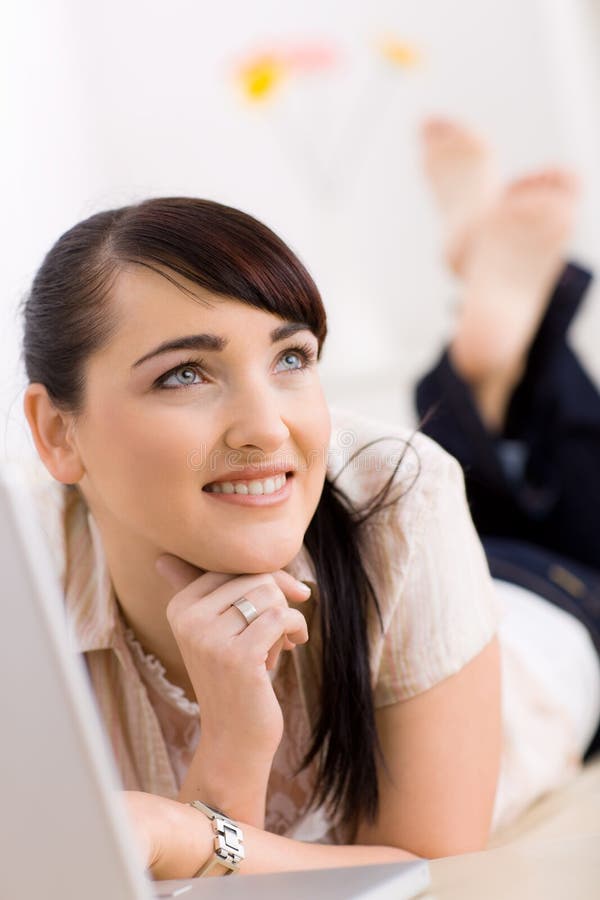 Woman browsing internet stock photo. Image of couch, caucasian - 7975996