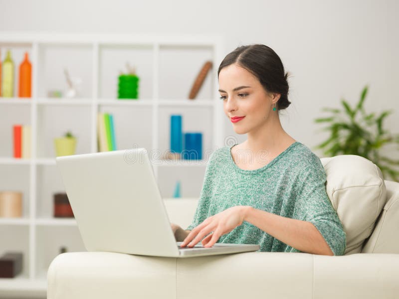Woman Browsing the Internet on Laptop Stock Photo - Image of browsing ...