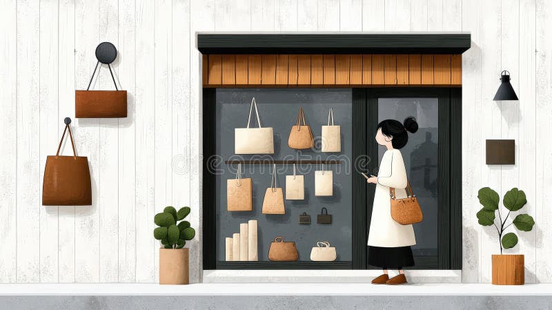 Woman Browsing a Stylish Bag Store with a Modern Aesthetic Stock ...
