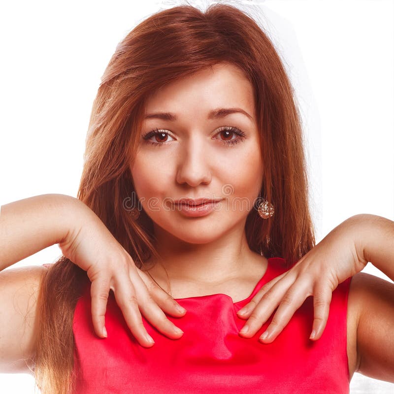 Woman Brunette Girl In Pink Dress Isolated Stock Image Image Of Girl