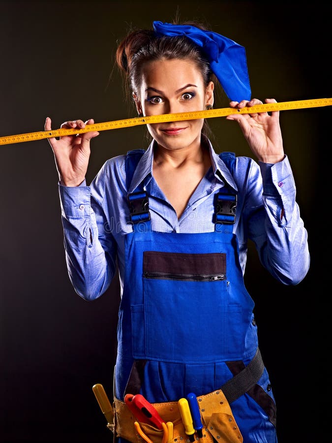 Woman Builder with Construction Tools. Stock Image - Image of builder ...