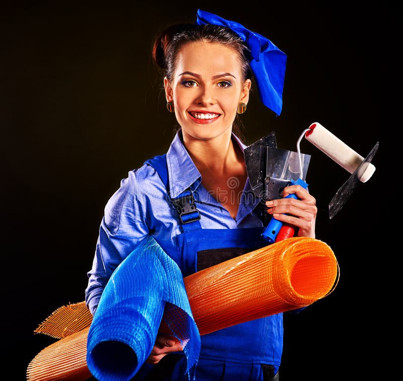 Woman Builder with Construction Tools Stock Image - Image of concept ...