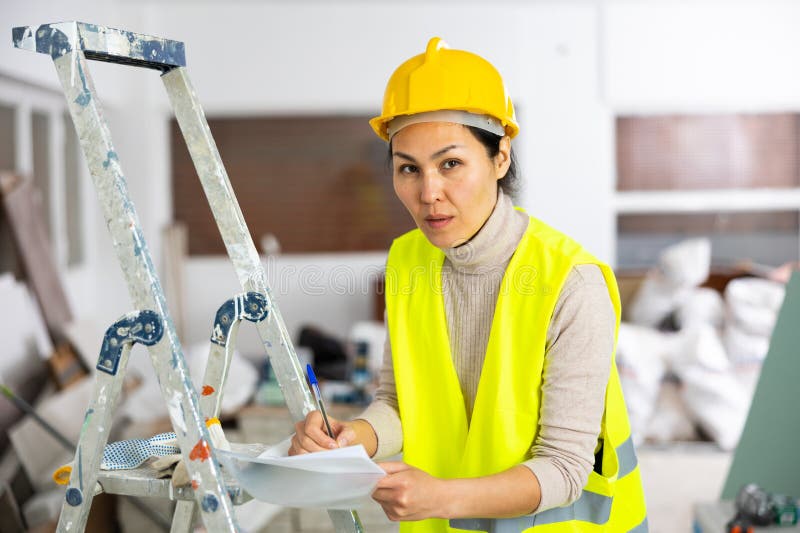 Woman Builder Filling Project Documentation Stock Photo - Image of ...