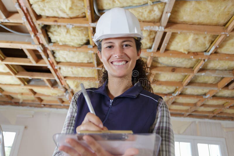 Woman builder repair work stock image. Image of portrait - 152585673