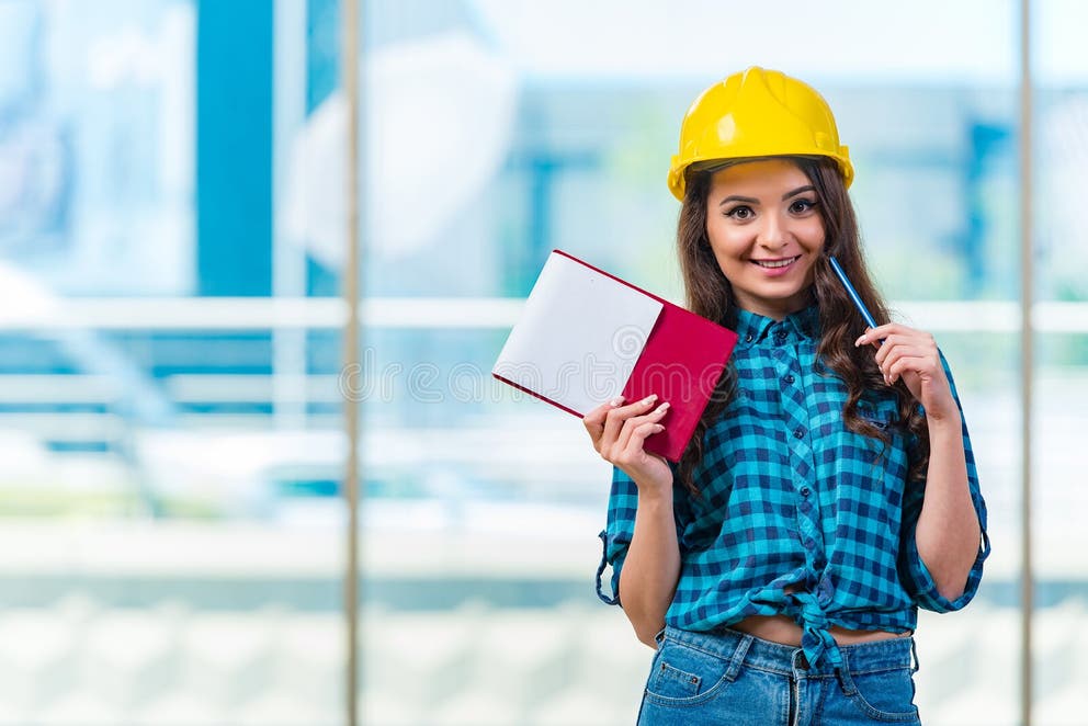 The Woman Builder Taking Notes at Construction Site Stock Photo - Image ...