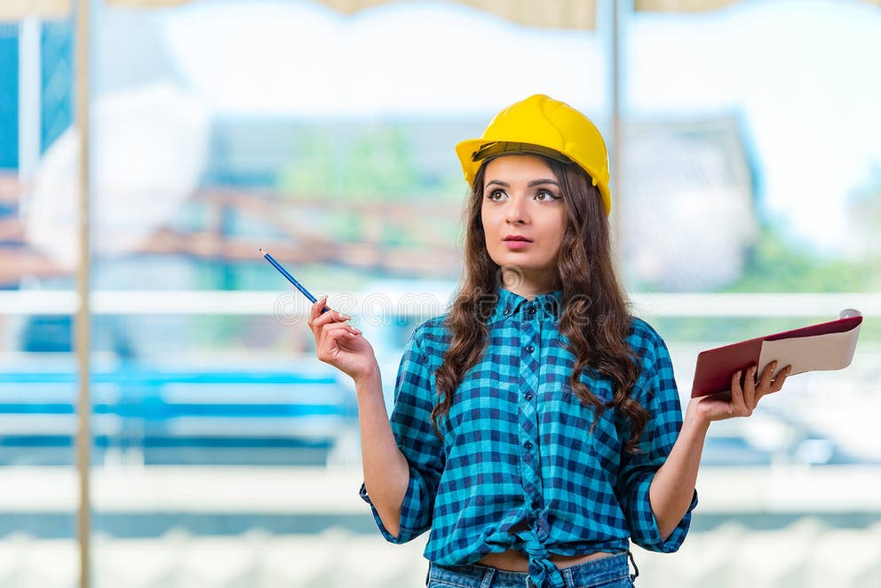 The Woman Builder Taking Notes at Construction Site Stock Image - Image ...