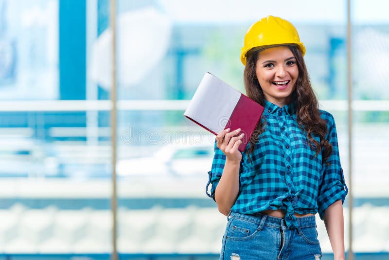 The Woman Builder Taking Notes at Construction Site Stock Image - Image ...