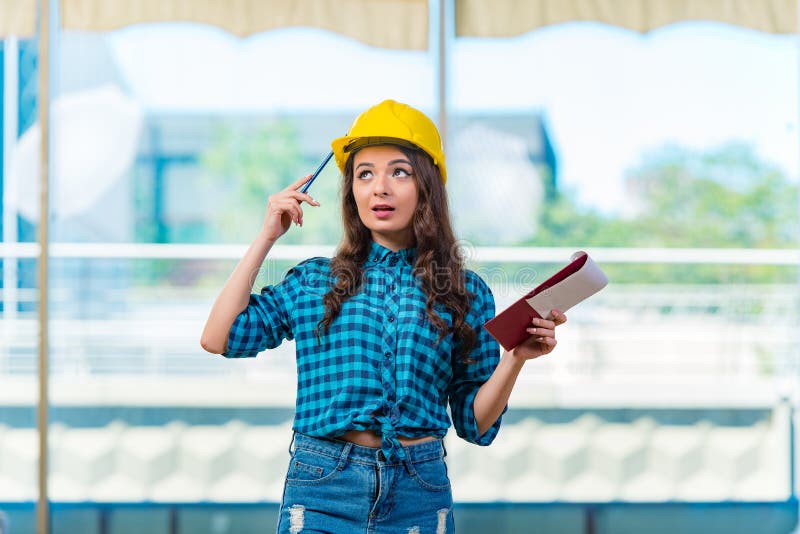 The Woman Builder Taking Notes at Construction Site Stock Image - Image ...