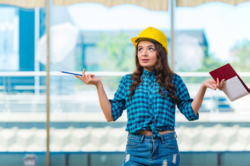 The Woman Builder Taking Notes at Construction Site Stock Image - Image ...