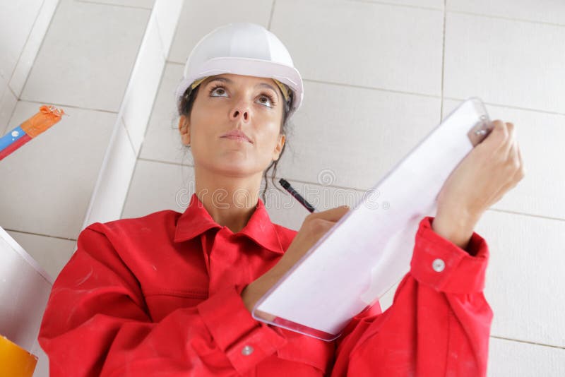 Woman Builder Taking Notes at Construction Site Stock Image - Image of ...