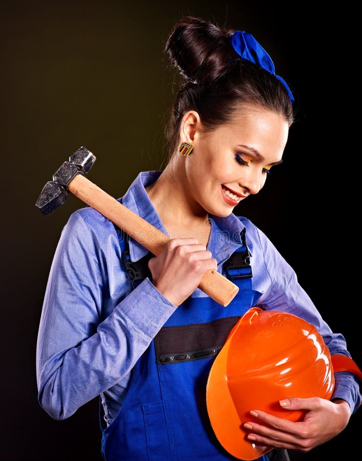 Woman in builder uniform. stock image. Image of concept - 35354093