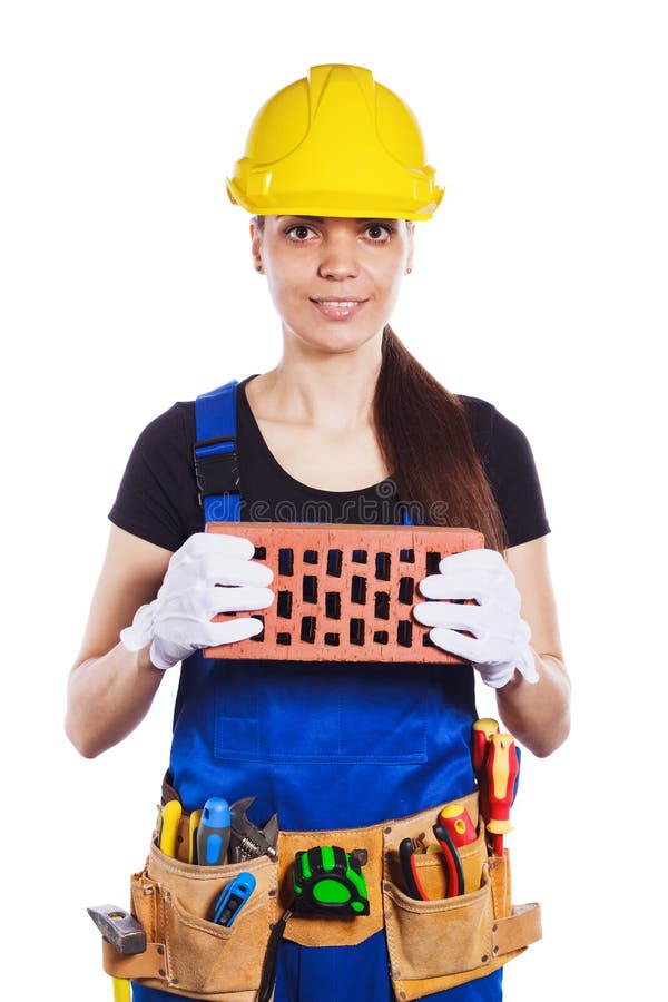 Woman Builder Uniform Holds Brick Stock Photos - Free & Royalty-Free ...