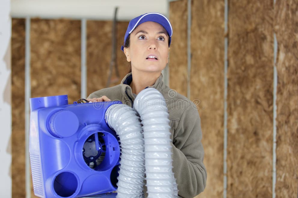 Woman Builder Worker Looking at Ceiling Stock Photo - Image of female ...