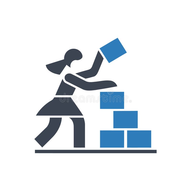 Woman Building Blocks icon stock vector. Illustration of construction ...