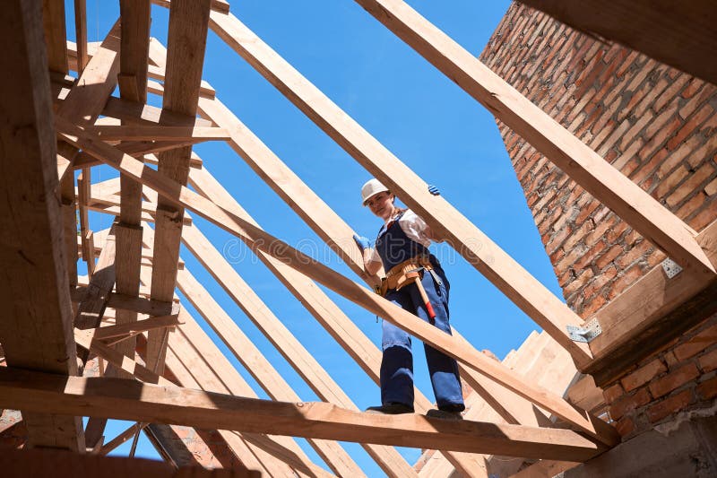 Woman Building Engineer Walking on Supporting Beams of Ceiling ...